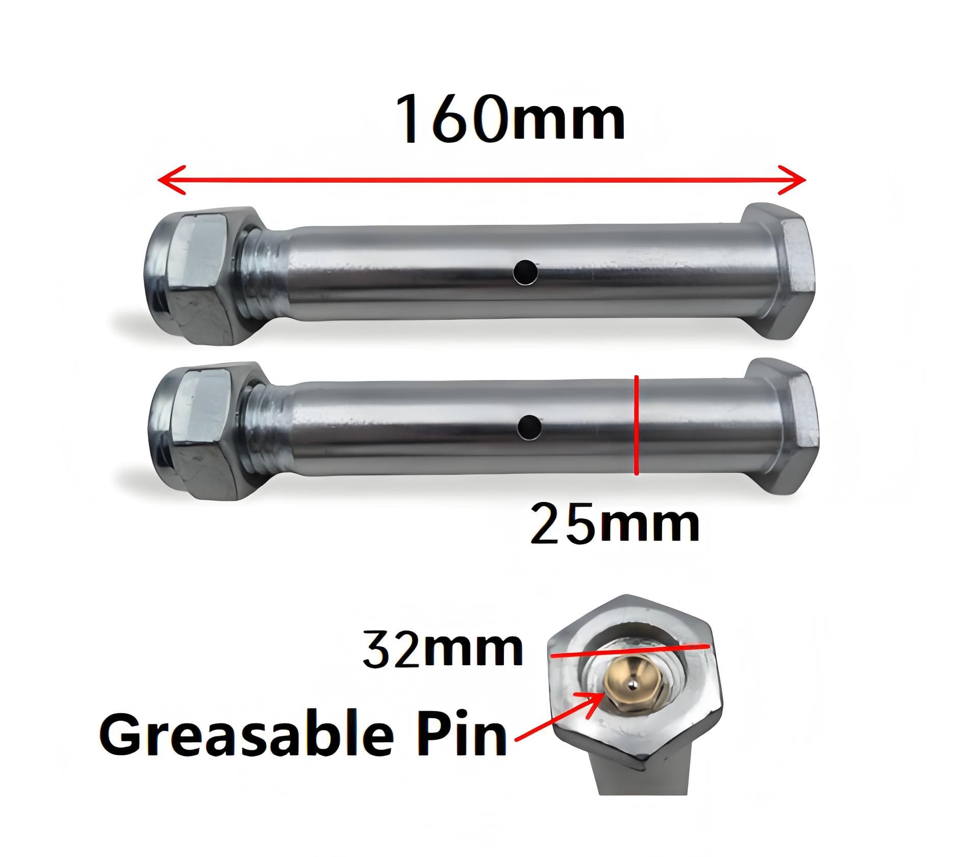 Mini Digger Bucket Pins 25mm 32mm Hex Head Greasable (Set of 2) – Mini ...